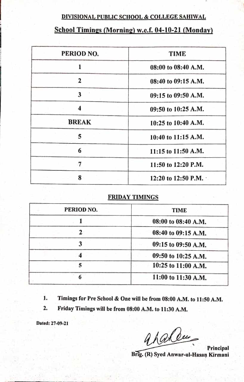 Morning School & College Timings – Divisional Public School & Inter ...